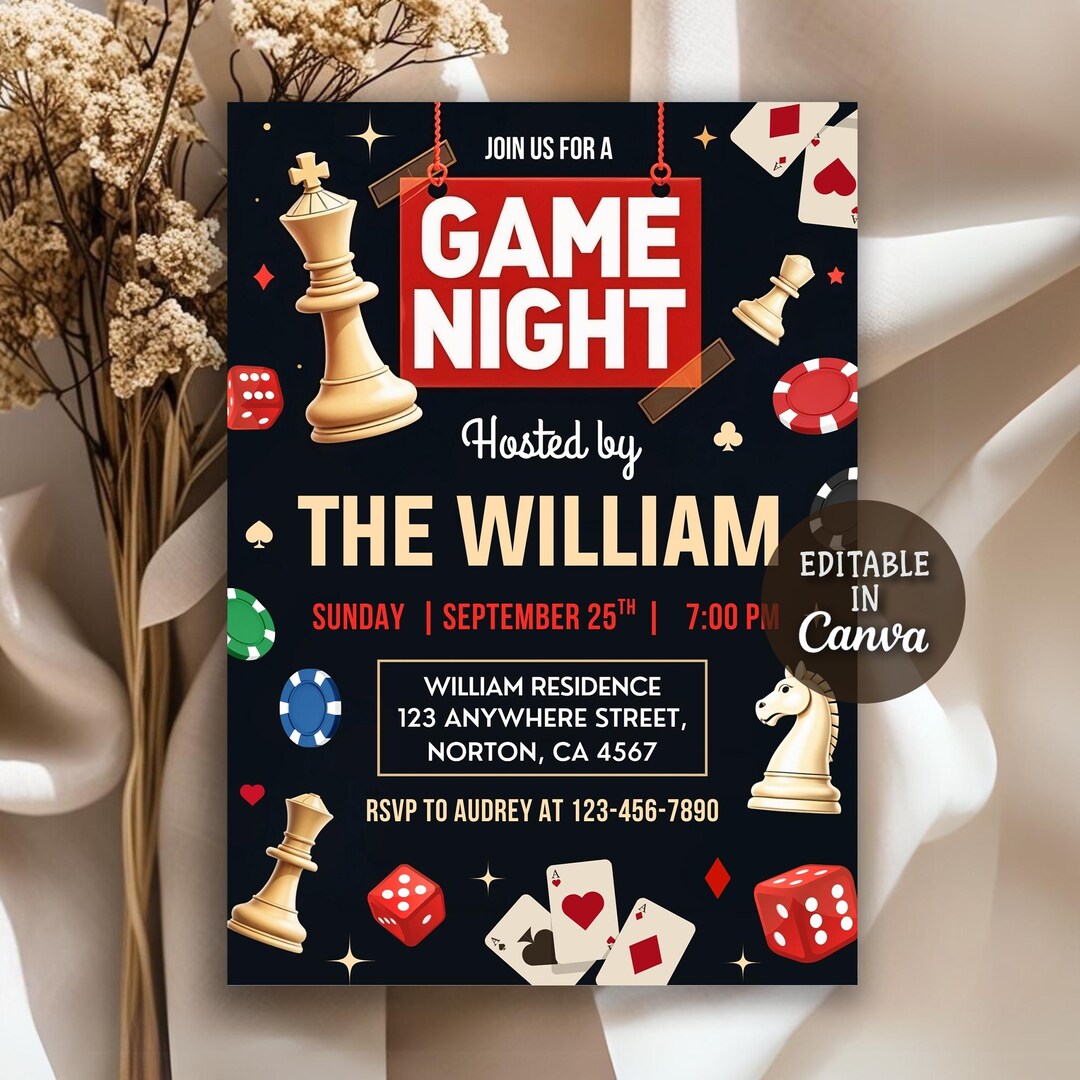 Game Night Invitation, House Party Invite, Board Games, Family Game ...