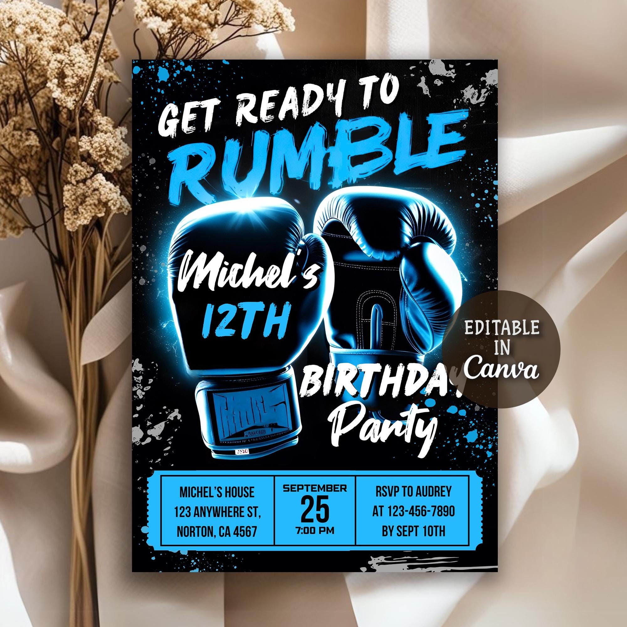 Boxing Birthday Invitation, Fighter Birthday Invitation, MMA Boy ...