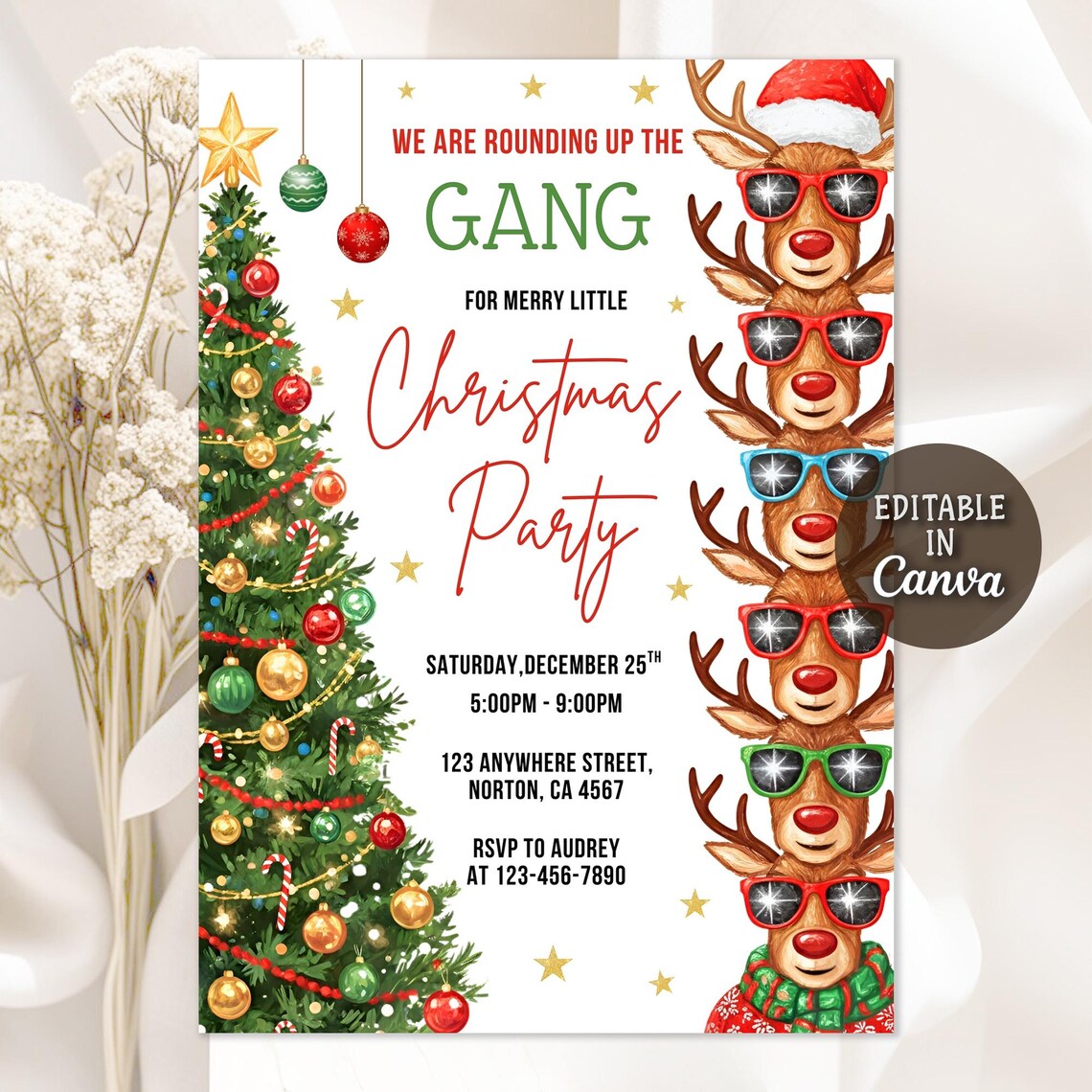 Reindeer Christmas Party Invitation, We're Rounding up the Gang Invite ...
