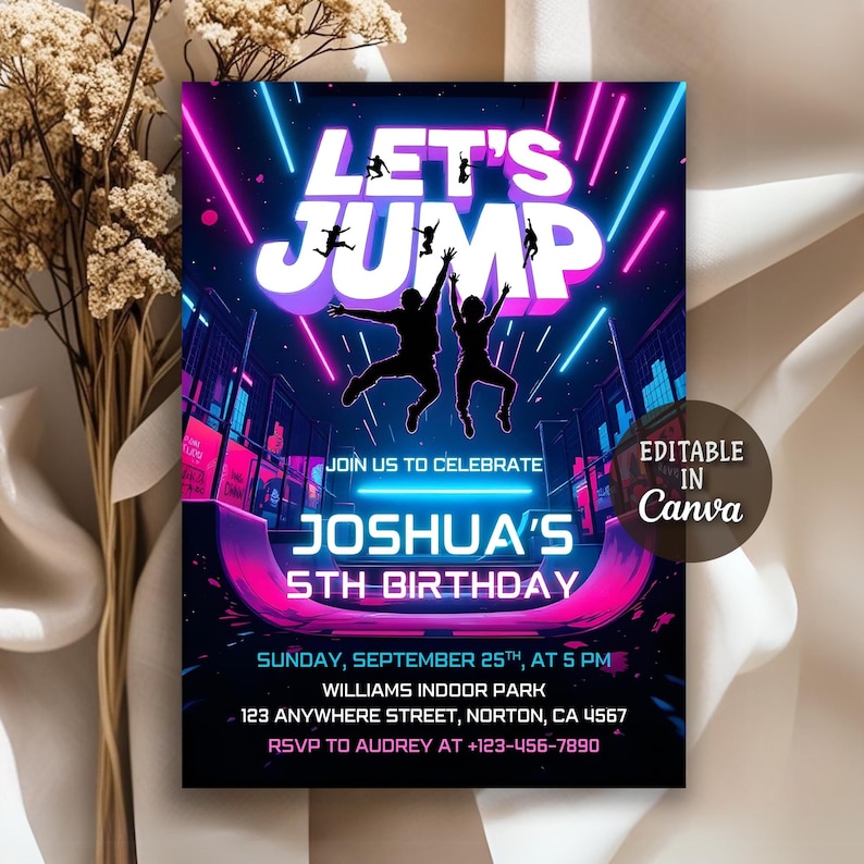 Trampoline Park Party Invitation, Jump Party Invitation, Teen Jump ...