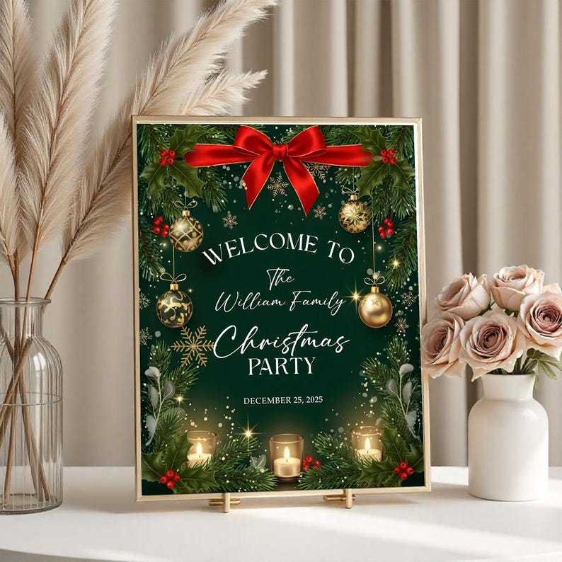 Christmas Party Welcome Sign, Holiday Dinner, Company Christmas Party ...