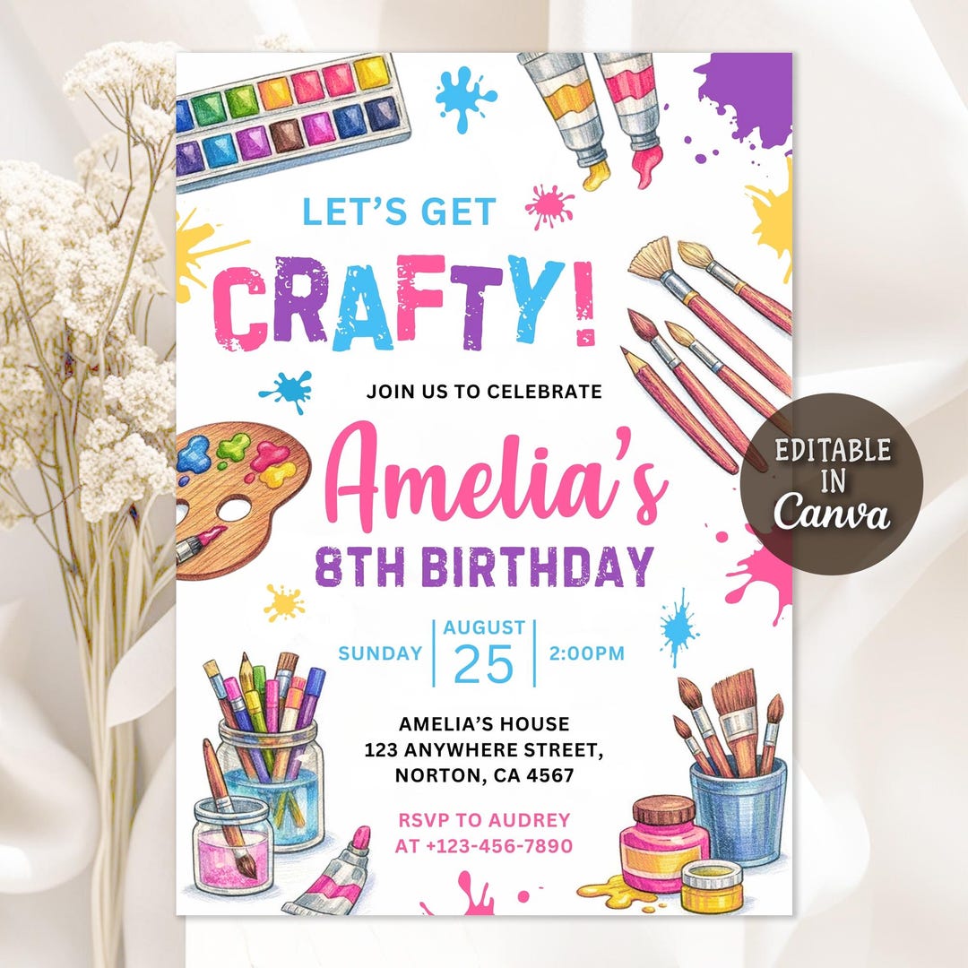 Art Painting Birthday Invitation, Craft Birthday Invitation, Tween ...