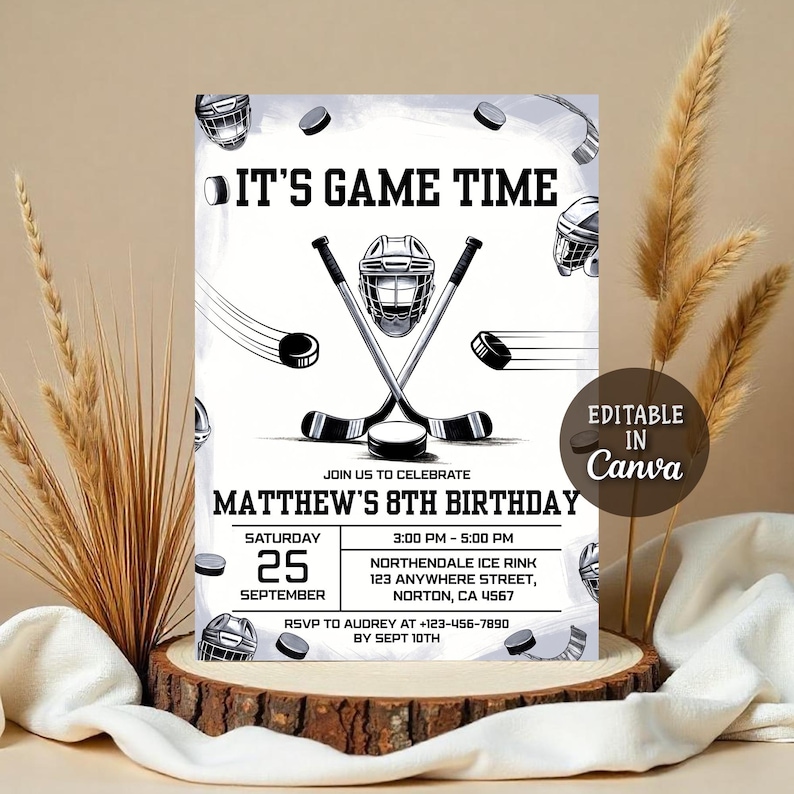 Ice Hockey Birthday Party Invitation, Ice-skating Invite, Double Sided ...