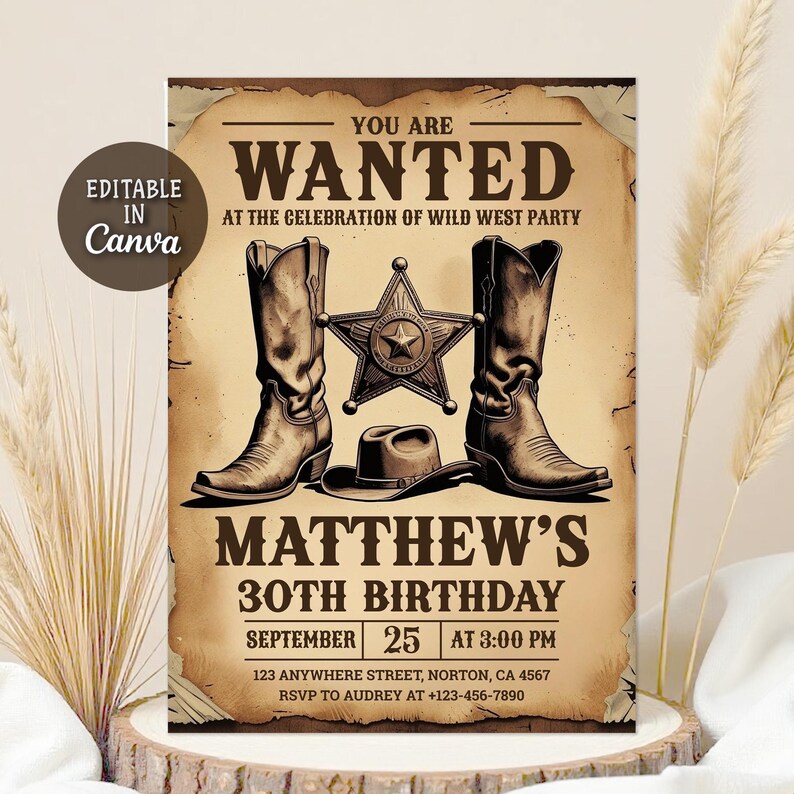Wanted Poster Birthday Invitation, Western Hoedown Birthday Party ...