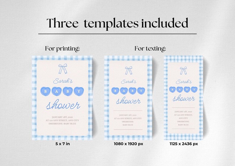 Editable Baby Shower Invitation Template - Baby Blue Gingham - Editable ...