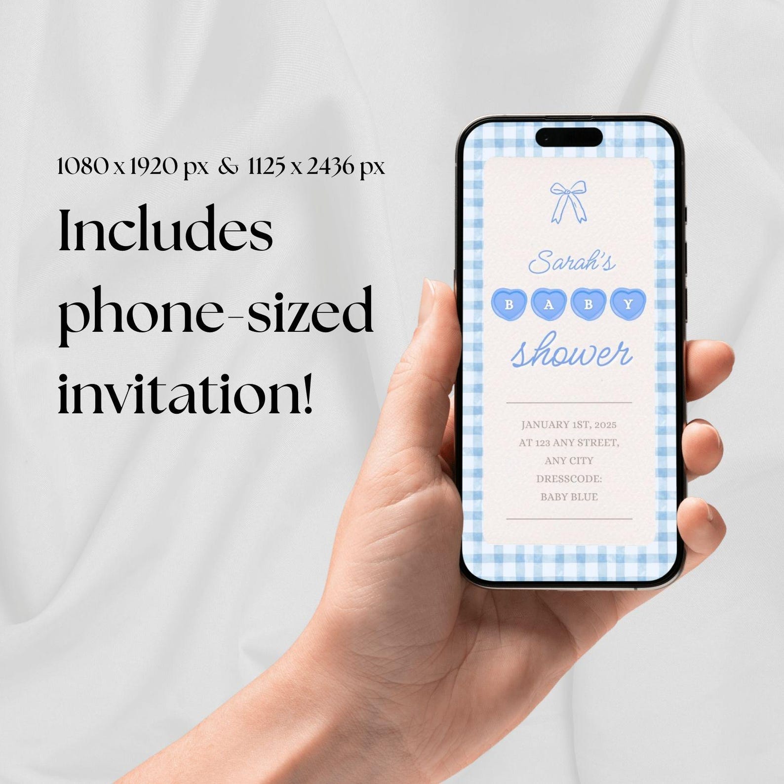 Editable Baby Shower Invitation Template - Baby Blue Gingham - Editable ...