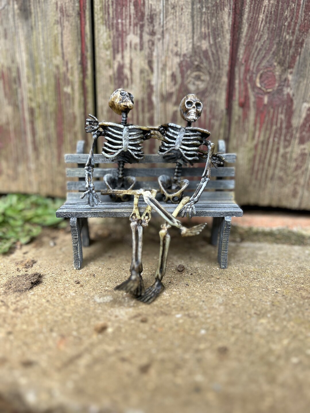 1/12 Scale Pair of Skeletons on Wooden Bench Dolls House Dollhouse ...