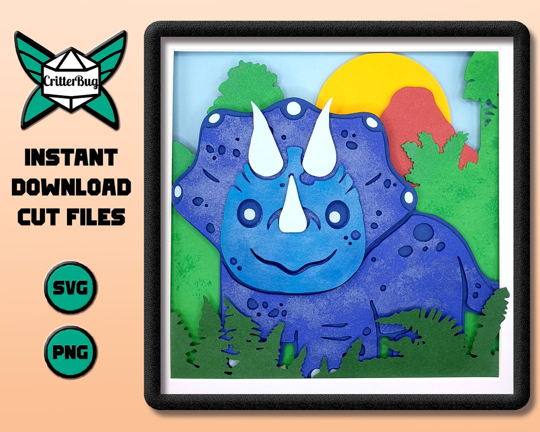 Triceratops Dinosaur - SVG and PNG Cut Files for Shadow Box - Etsy