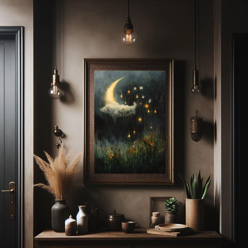 Crescent Moon and Firefly Wall Art – Dreamcore, Fairycore,whimsigoth ...