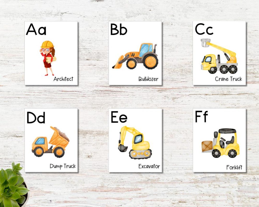 Construction Site Alphabet Flashcards - Etsy