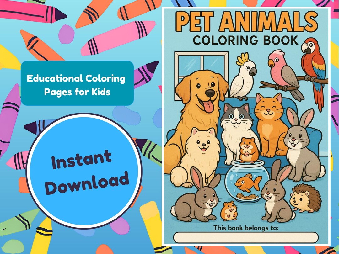 Pet Animals Coloring Book for Kids | Printable PDF | Cute Dog, Cat ...