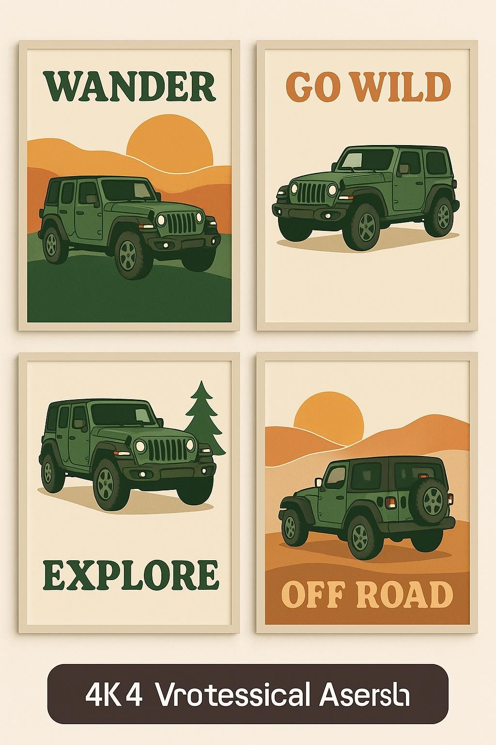 Jeep Wrangler Wall Art Set – 4 Printable Posters | Off-road Adventure ...
