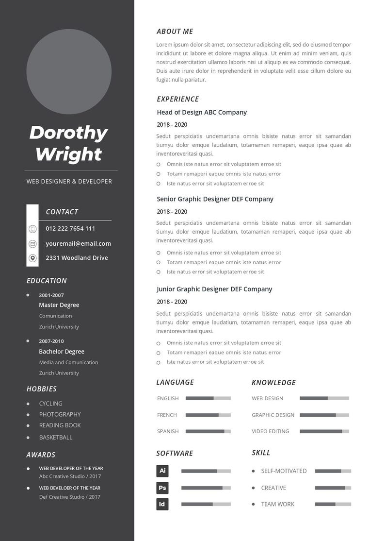 CV Template 2026 | Word, Adobe Illustrator, EPS | Instant Etsy Download ...