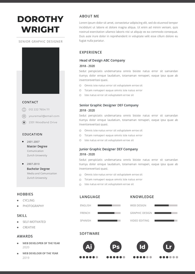 CV Template 2026 | Word, Adobe Illustrator, EPS | Instant Etsy Download ...