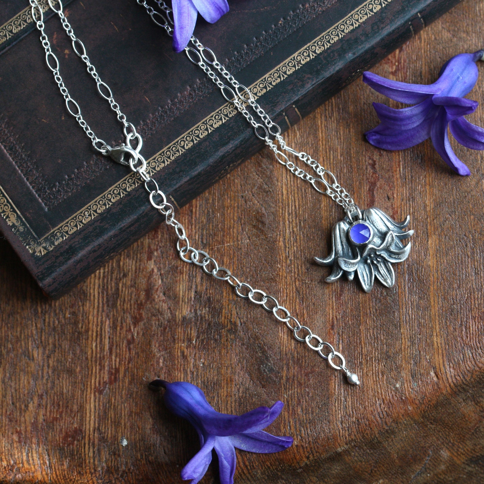 Bluebell Pendant, Silver Blue Bell Necklace With Blue Calcedony, Spring ...