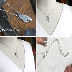 Silver Crow Feathers Necklace, Bird Feather Pendant, Forestcore Charm ...