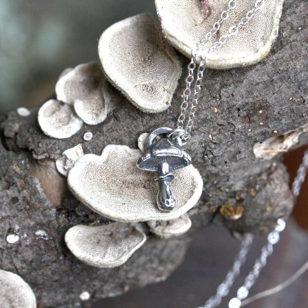 Silver Mushroom Necklace, Toadstool Pendant, Fairycore Jewelry, Hand ...