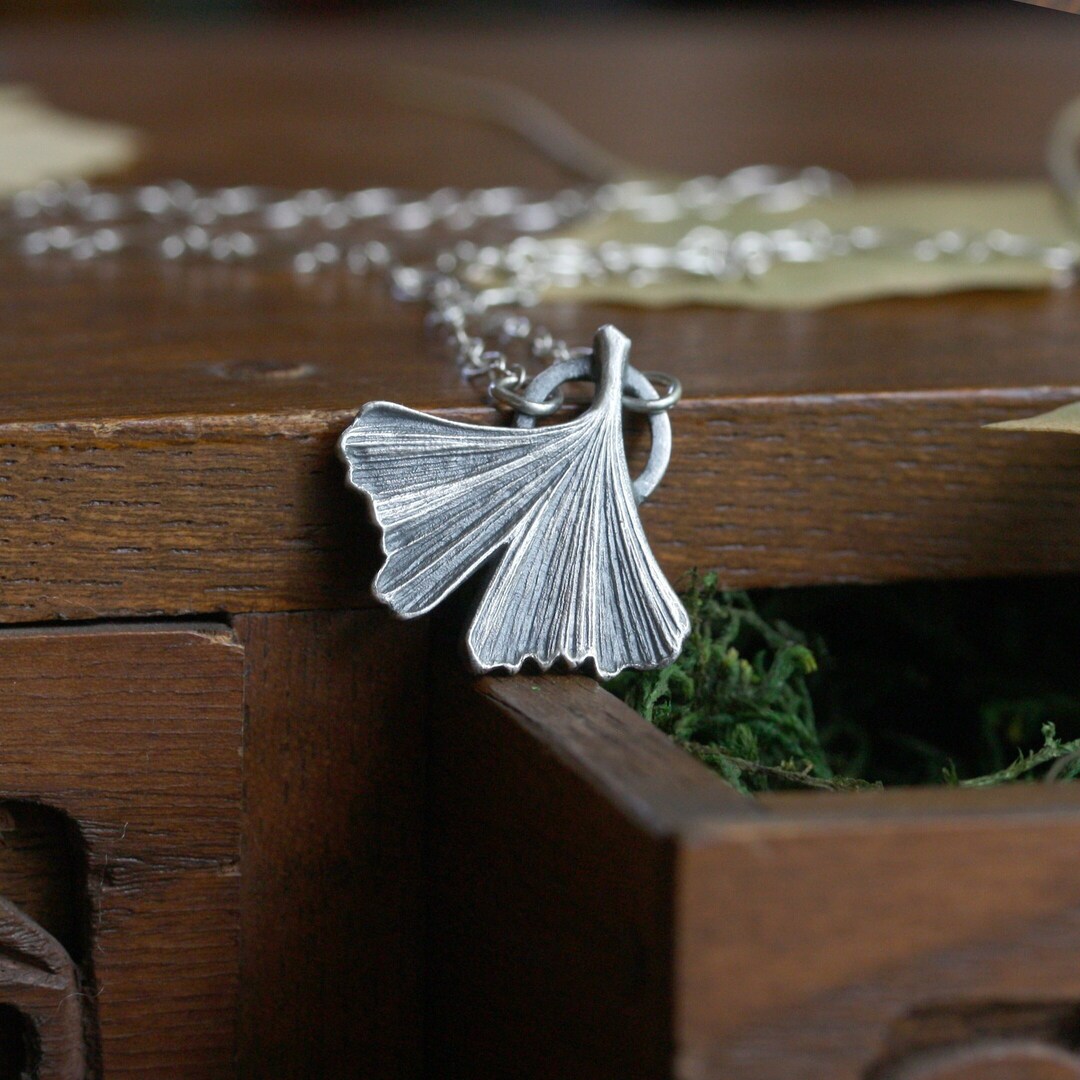 Ginkgo Leaf Necklace, Silver Gingko Pendant, Living Fossil Jewelry ...