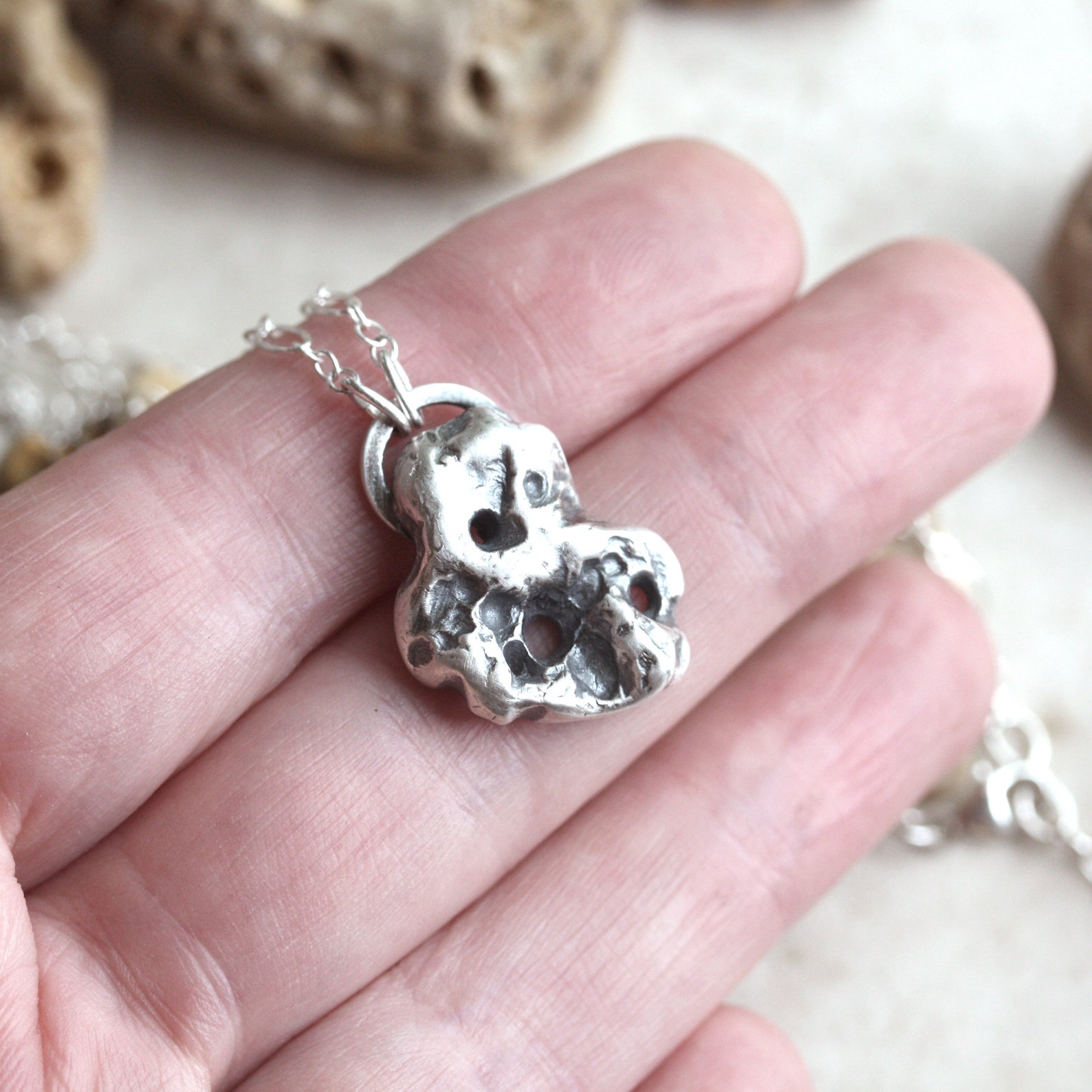 Hag Stone Necklace, Solid Silver, Adder Stone Pendant, Snakes Egg Charm ...