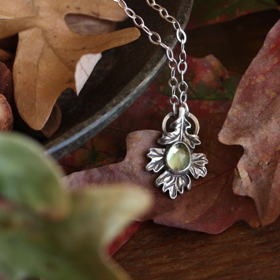 Oak Leaf Pendant, Green Apatite Oakleaf Necklace, Oak Tree Jewelry for ...