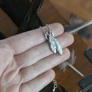 Silver Crow Feathers Necklace, Bird Feather Pendant, Forestcore Charm ...