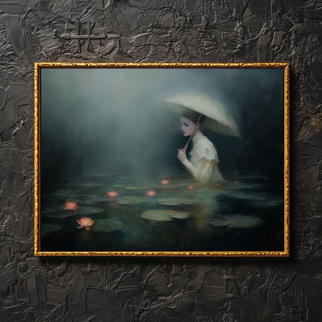Umbrella Maiden Wall Art - Victorian Lady in Pond, Woman Holding ...