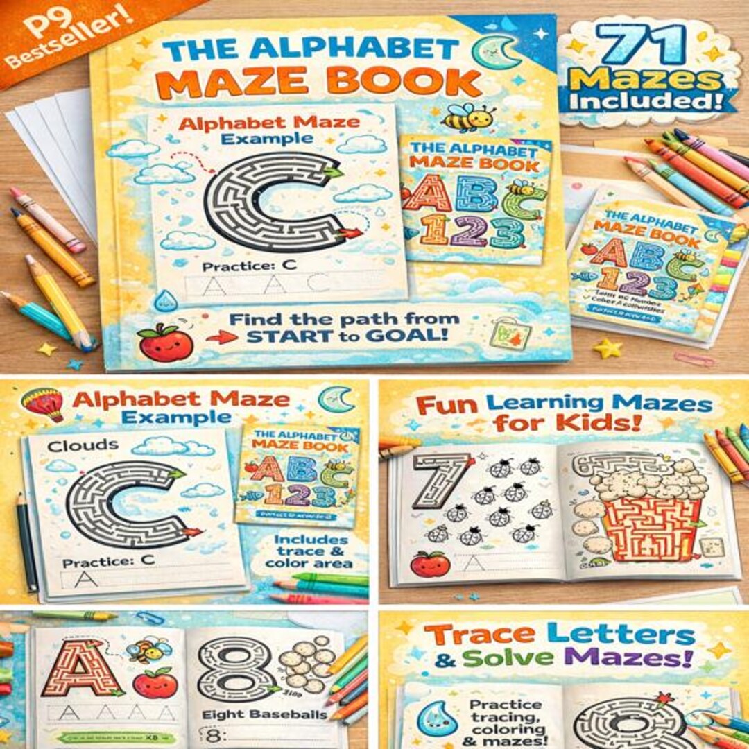 Alphabet Maze Book for Kids, ABC Letter Tracing, Number Mazes ...