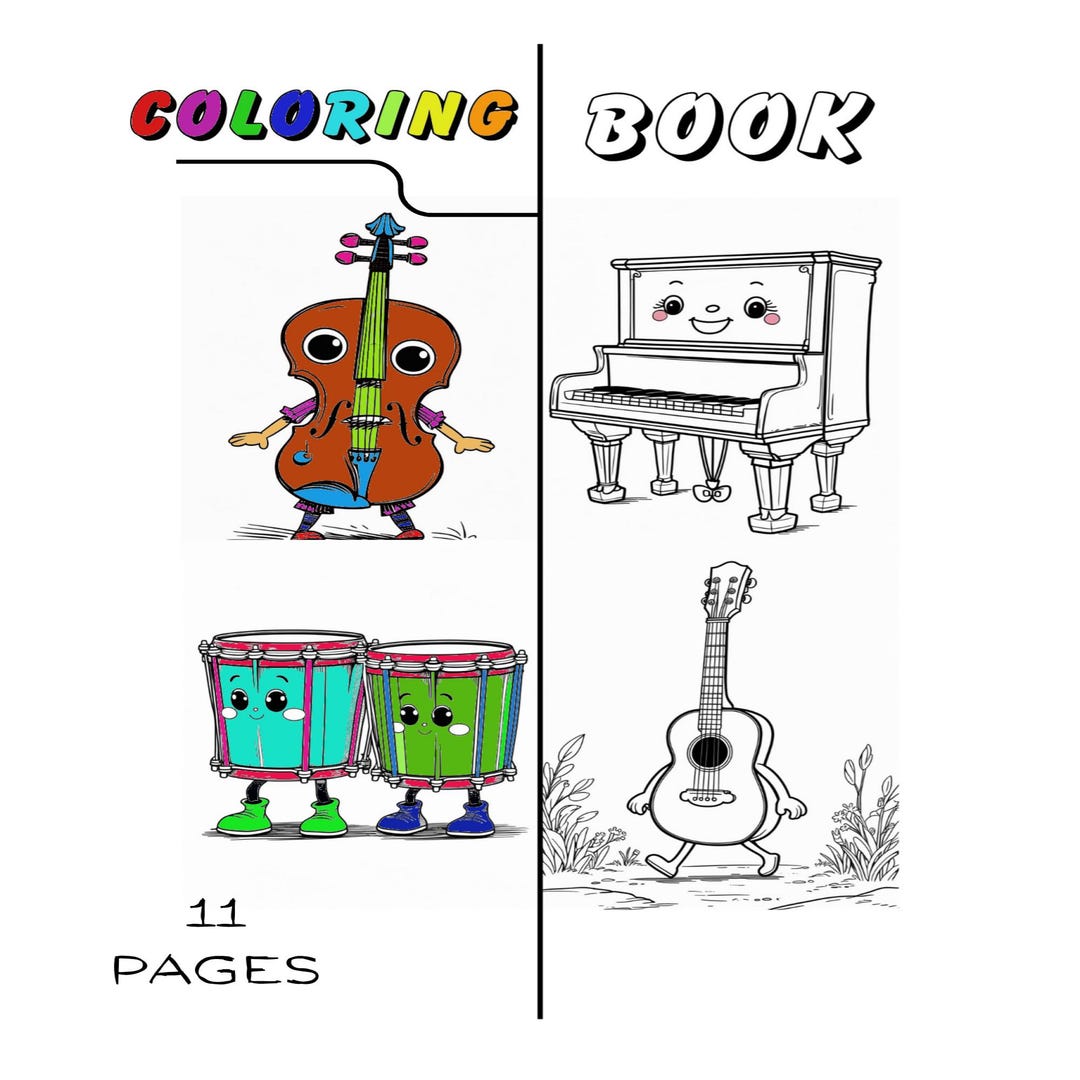 Musical Instruments Coloring Book for Kids – 11 Fun Pages to Learn and ...