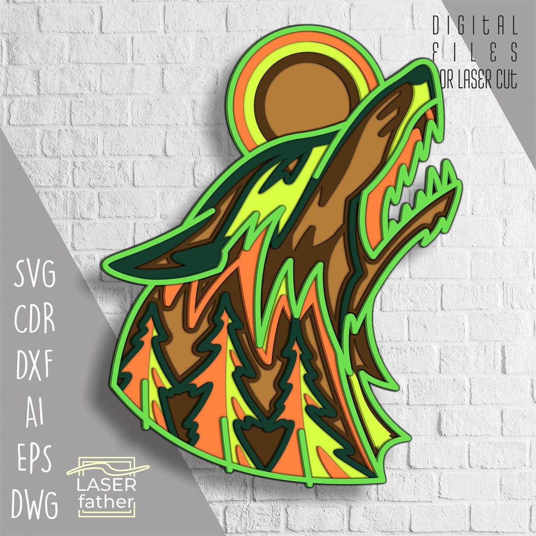 Multilayered Howling Wolf SVG CDR AI Formats, Xtool Template, Papercut ...
