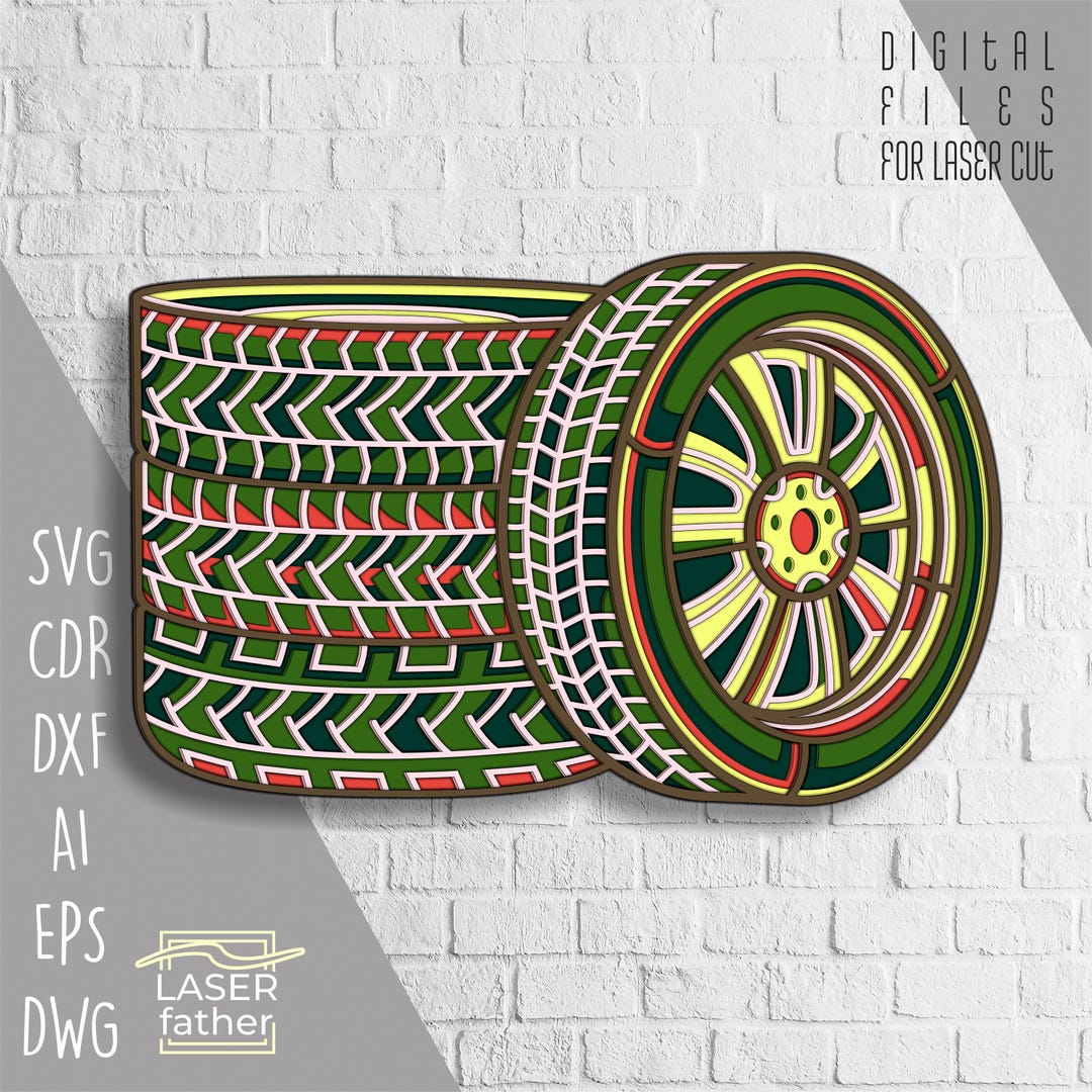 Multilayered Car Wheel SVG CDR AI Formats, Tires Art, Laser Cut Files ...