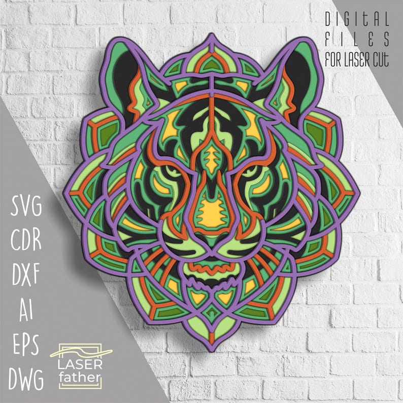Multilayered Tiger Head SVG CDR AI Formats, Mandala Design, Jungle ...