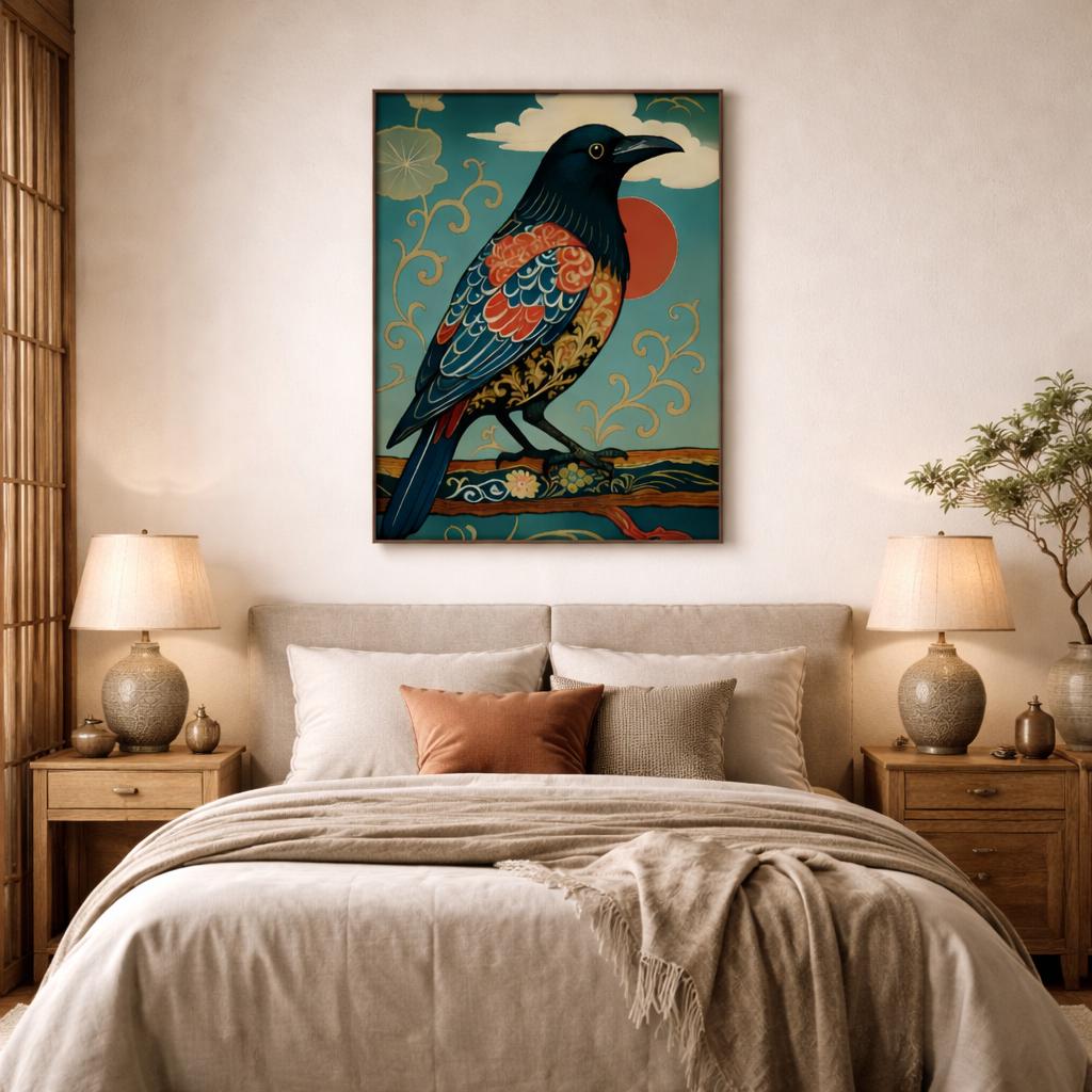 Asian-inspired Crow Wall Art Print, Raven - Etsy