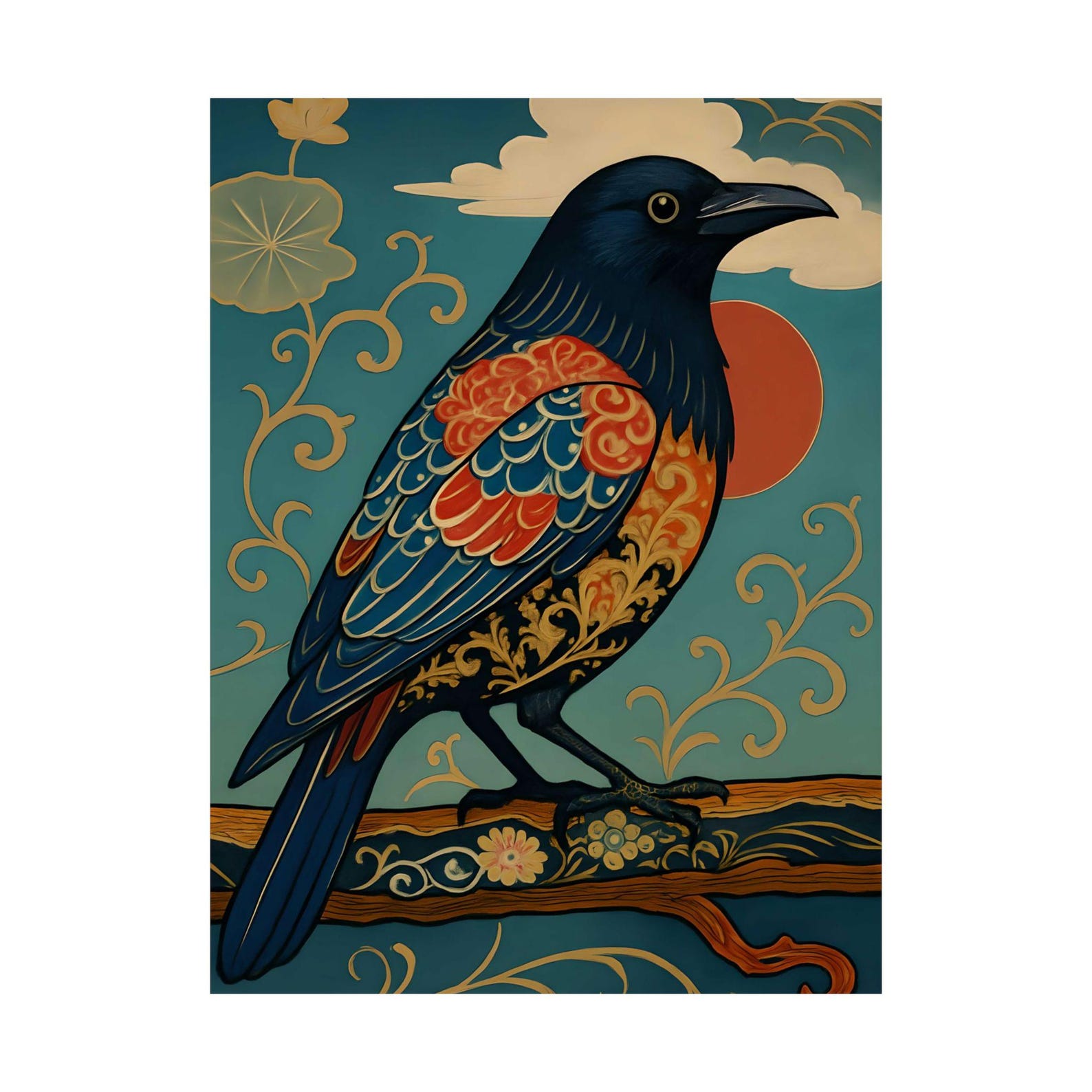Asian-inspired Crow Wall Art Print, Raven - Etsy