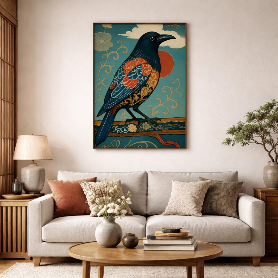 Asian-inspired Crow Wall Art Print, Raven - Etsy