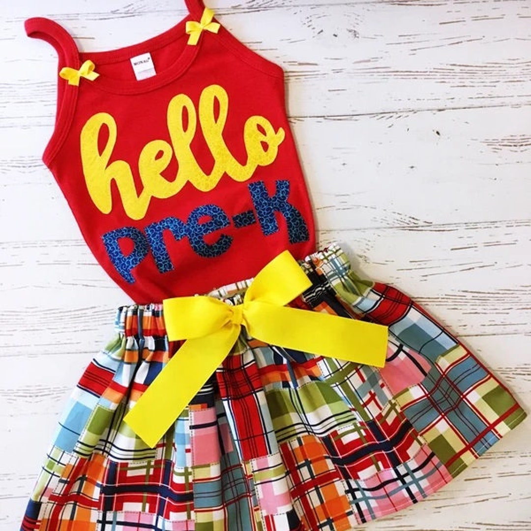 Madras Plaid First Day of School Outfit Hello Pre-k Shirt - Etsy