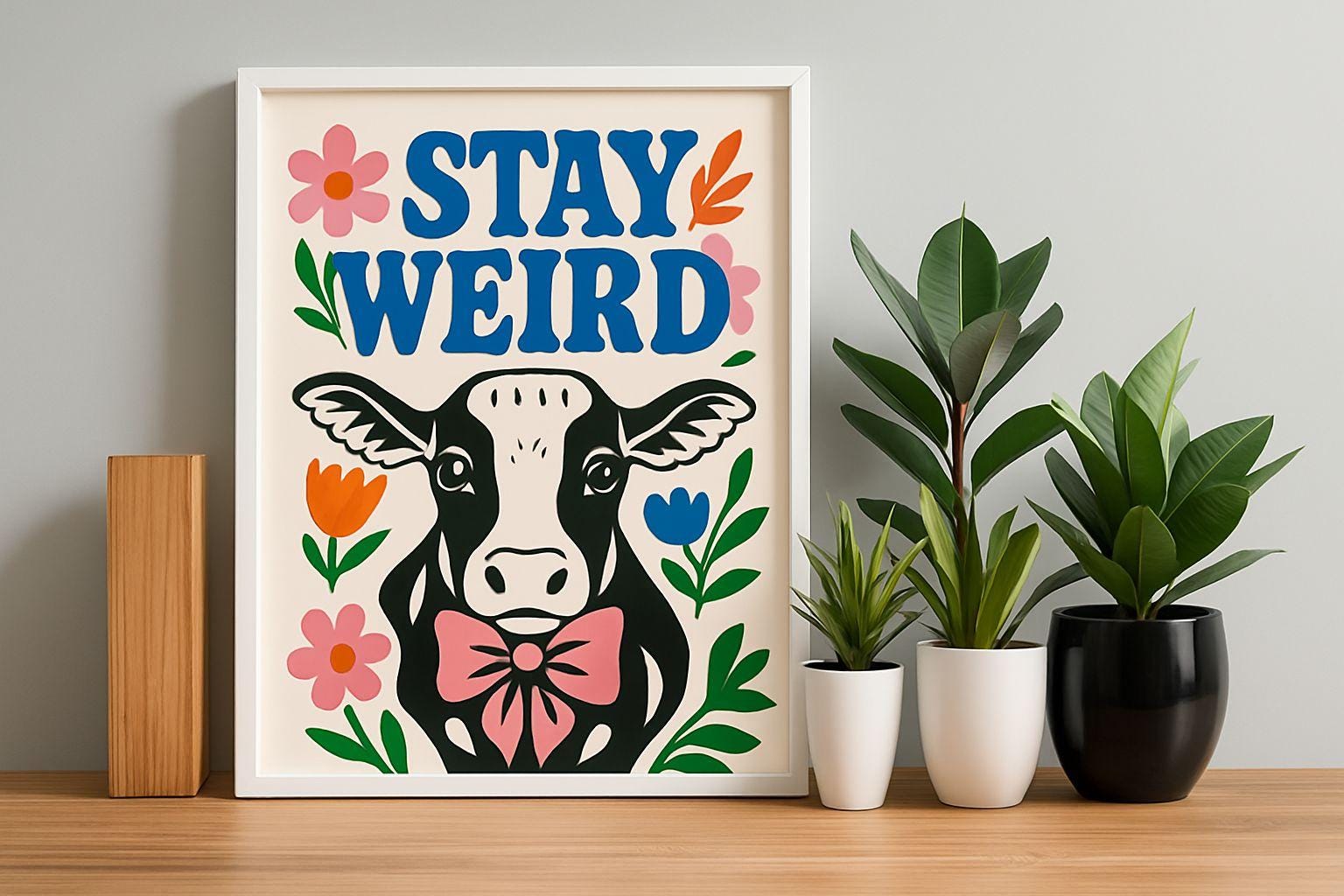 Retro Cow Wall Art Poster Slogan Stay Weird Poster Digital Download ...
