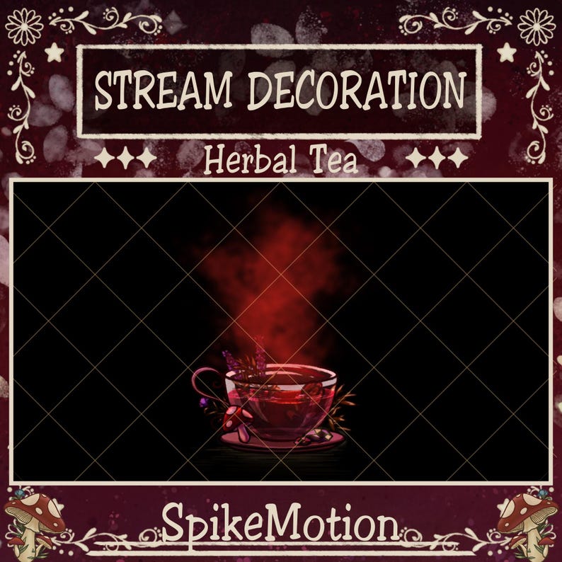 Animated Red Blood Herbal Tea Twitch Decoration, Mushroom Lavendar ...