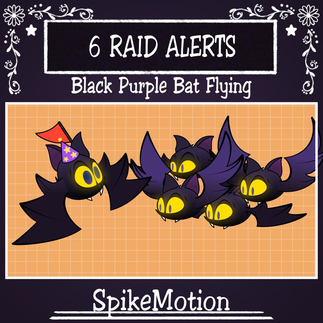 6 Black Purple Bat Twitch Raid Alerts Pack, Chubby Bat Twitch Overlay ...