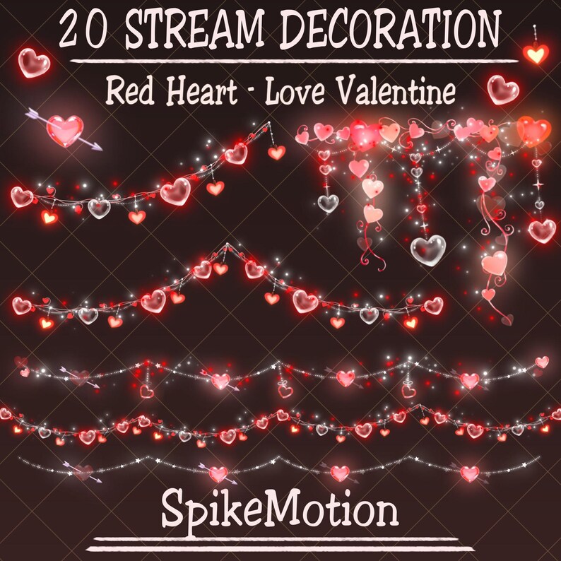 20 Glowing Red Heart Light Chain Twitch Decoration, Valentine Light ...