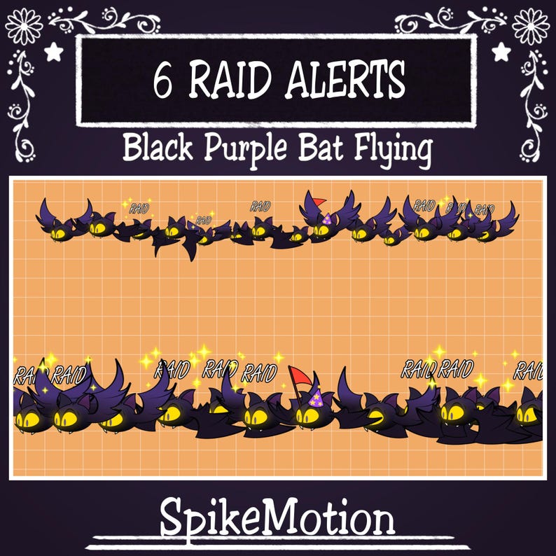 6 Black Purple Bat Twitch Raid Alerts Pack, Chubby Bat Twitch Overlay ...