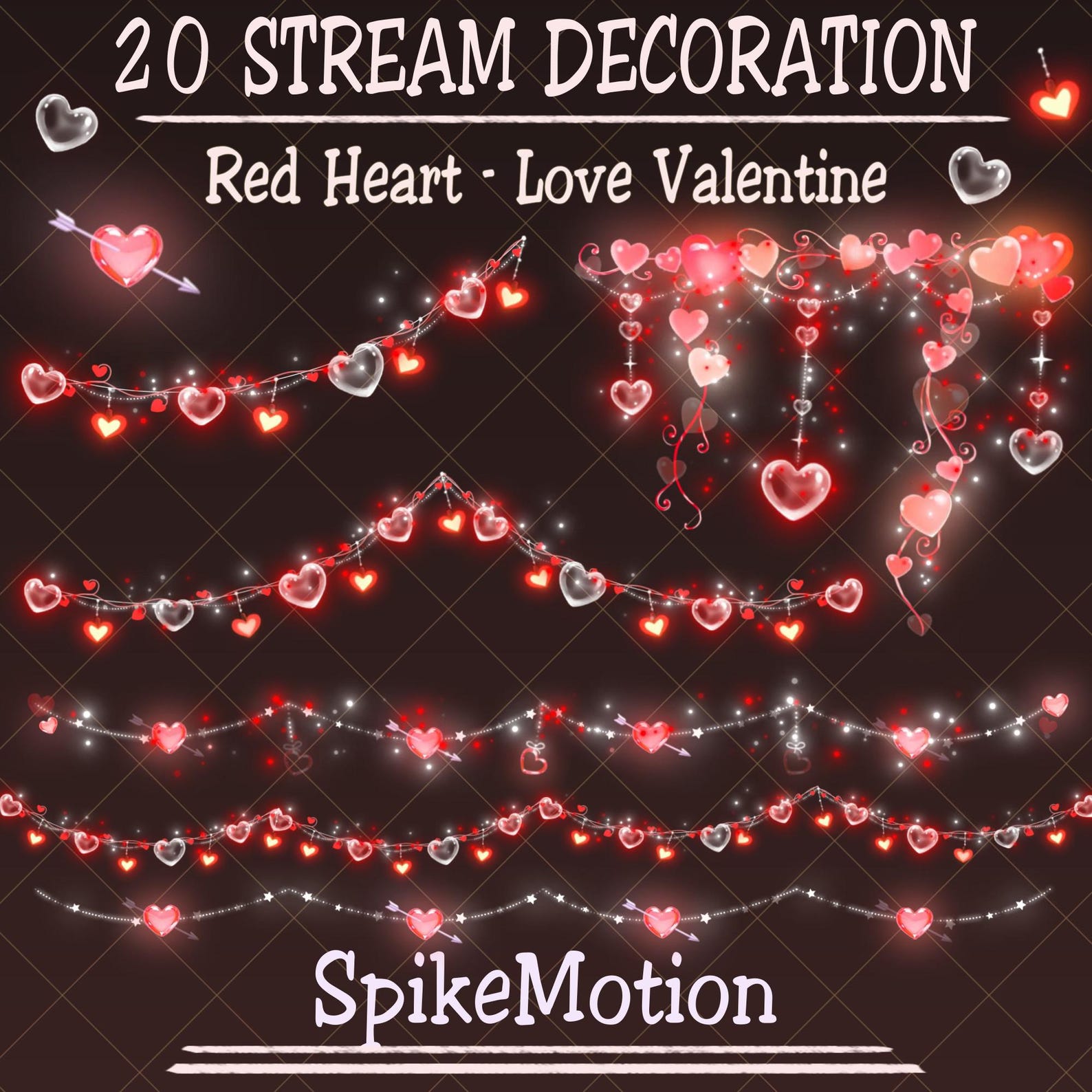 20 Glowing Red Heart Light Chain Twitch Decoration, Valentine Light ...