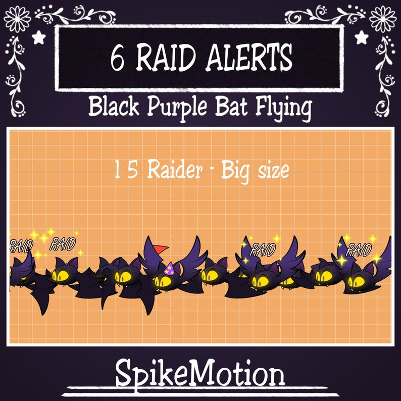 6 Black Purple Bat Twitch Raid Alerts Pack, Chubby Bat Twitch Overlay ...