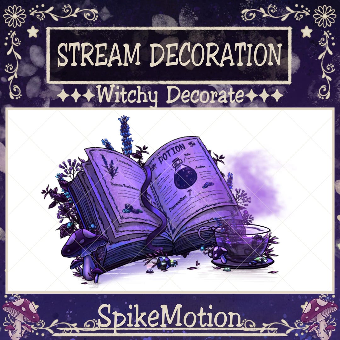 Animated Purple Witchy Spell Book Twitch Decoration, Psychic Witch ...
