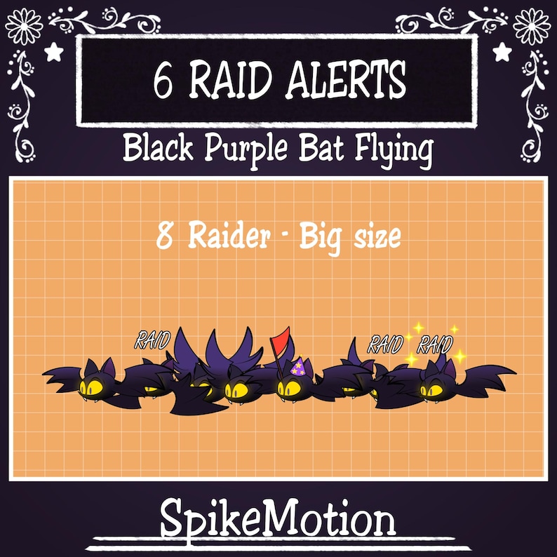 6 Black Purple Bat Twitch Raid Alerts Pack, Chubby Bat Twitch Overlay ...