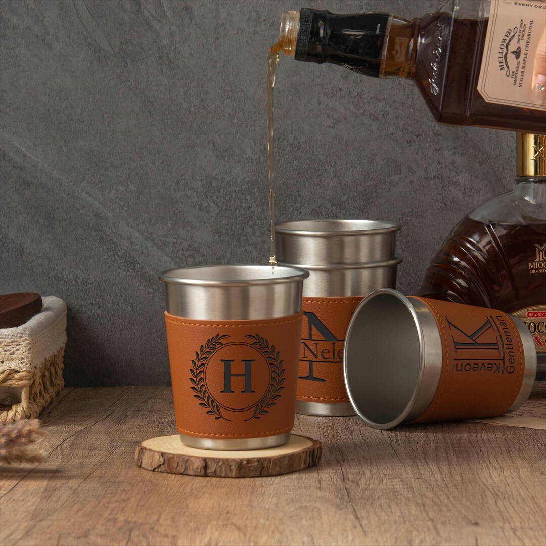 Custom Beer Cup, Engraved Name Beer Mug With Leather Can Holder ...