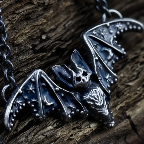 Bat Chasing Moths Under the Moon Art Nouveau Sterling Silver - Etsy