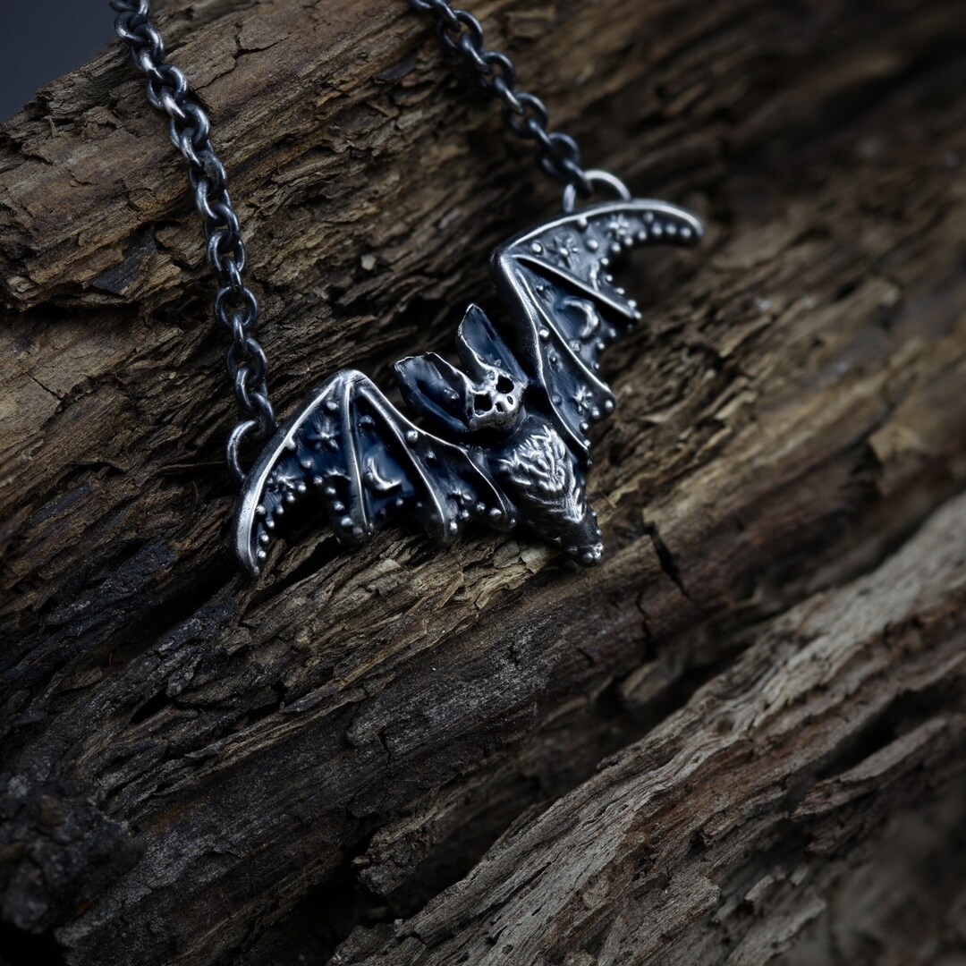 Bat Pendant Necklace, Sterling Silver - Etsy