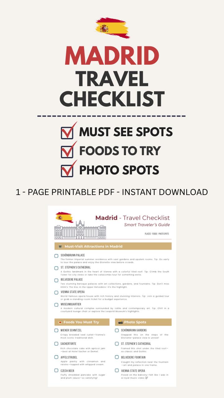 Madrid Travel Checklist | One-page PDF Itinerary | Spain City Guide - Etsy