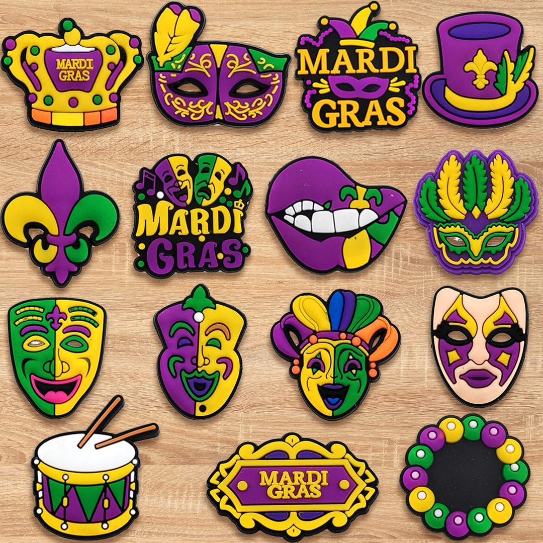 Mardi Gras Croc Compatible Shoe Charms, Fat Tuesday Charms for Shoes ...