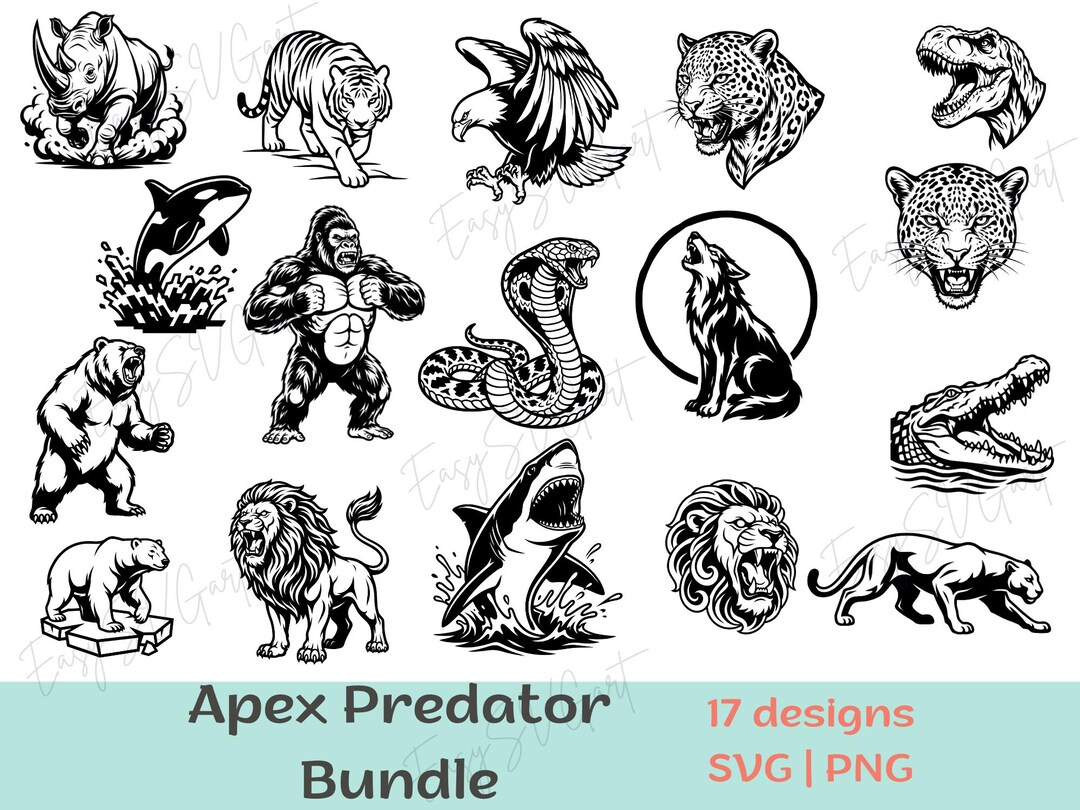 17 Apex Predators SVG Bundle | Wildlife Vector Pack | Lion, Wolf, Bear ...